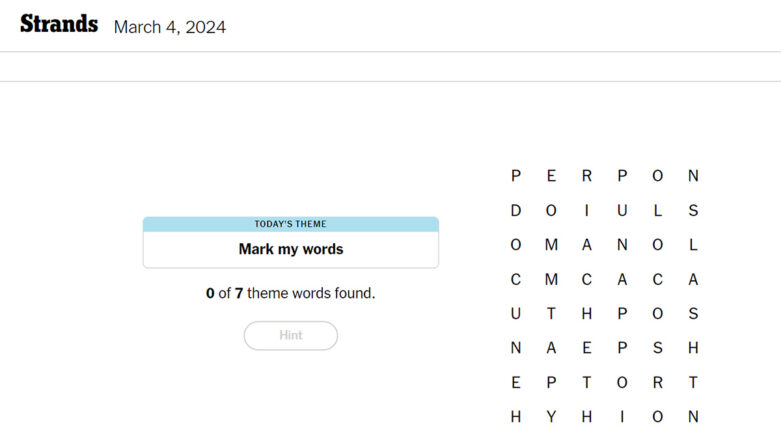 NYT Strands #1 March 4, 2024 Answers (3/4/24) - Try Hard Guides