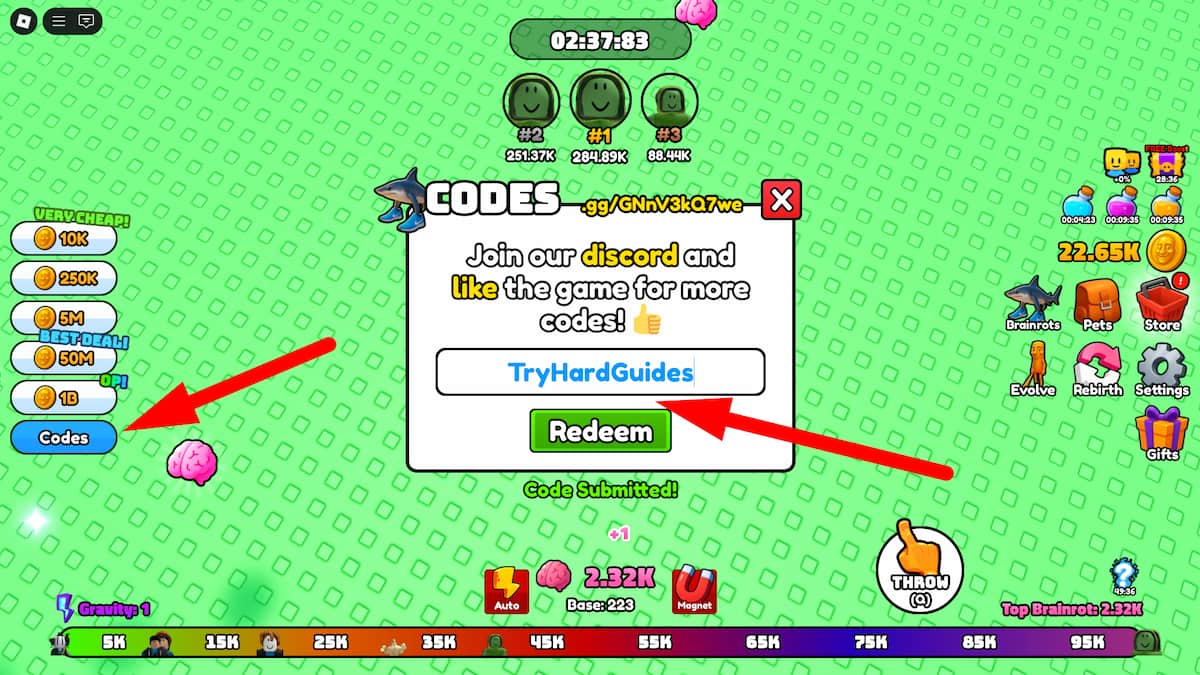 Throw a Brainrot Codes [Rainbow] (December 2025) - Try Hard Guides