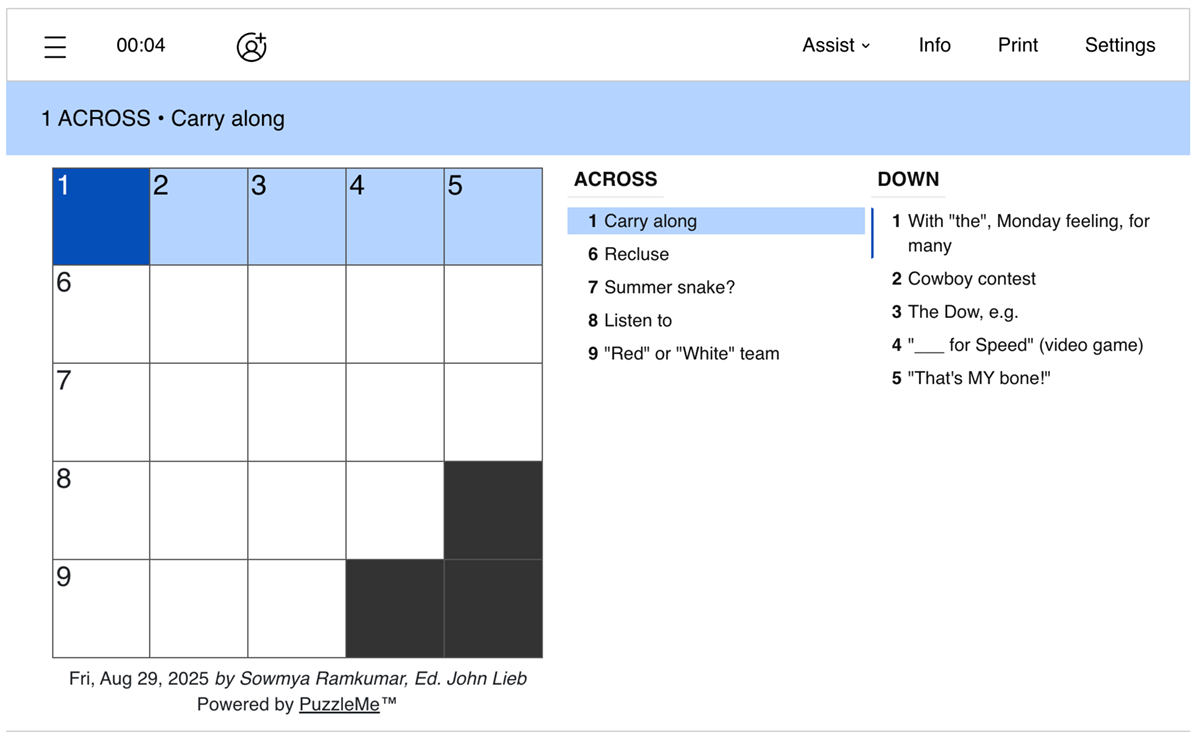 Seattle Times Mini Crossword Answers Today [UPDATED] - Try Hard Guides